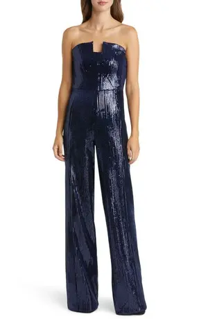 Black Halo Lena Strapless Sequin Jumpsuit