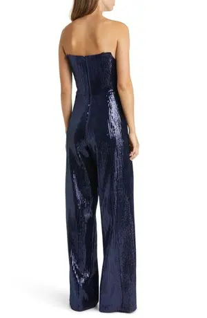 Black Halo Lena Strapless Sequin Jumpsuit