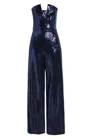 Black Halo Lena Strapless Sequin Jumpsuit