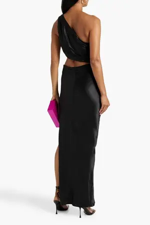 NICHOLAS One-shoulder Silksatin Ruched Cutout Maxi Dress