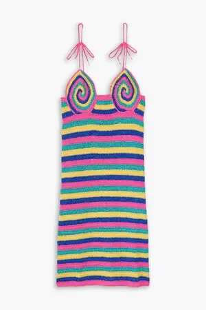 ROSE CARMINE Metallic Crocheted Mini Dress