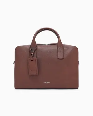 Giorgio Armani Pebbled Leather Briefcase - Brown