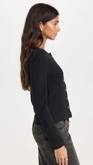 LESET Pointelle Classic Crew Cardigan - Black
