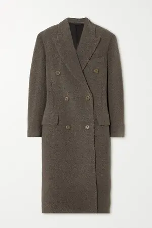 Acne Studios Double-Breasted Wool-Blend Bouclé Coat In Green - 40