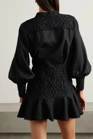 Charo Ruiz Ibiza Lully Cloqué-Paneled Ramie-Blend Mini Dress In