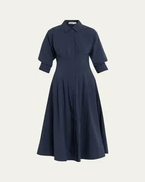 Simkhai Jazz Poplin Pintuck Midi Shirtdress - Dkblue