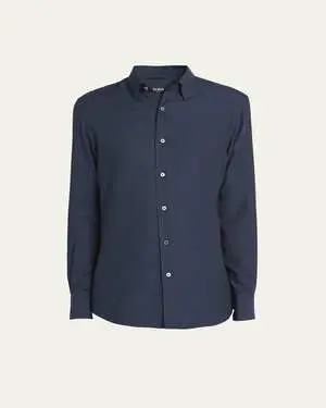 Zegna Cashmere-cotton Cashco Sport Shirt - Navy Solid