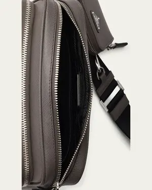Prada Saffiano Leather Crossbody Bag With Pouch - Grey Black
