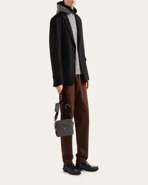 Prada Saffiano Leather Crossbody Bag With Pouch - Grey Black
