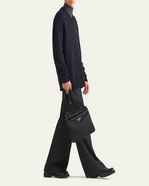 Prada Nylon And Saffiano Leather Crossbody Bag - Nero