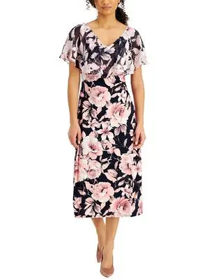 CONNECTED APPAREL Womens Floral Midi Midi Dress - Pink