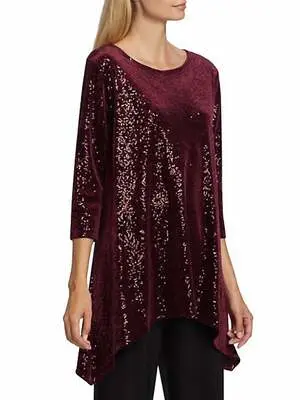 Caroline Rose Sequin Velvet Side Fall Tunic In Merlot - Red