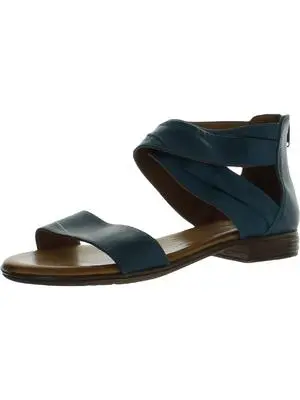 Miz Mooz Daphne Womens Leather Ankle Strap Flat Sandals - Blue
