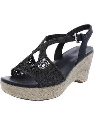 Naturalizer Catalina Womens Faux Leather Cutout Wedge Sandals - Black