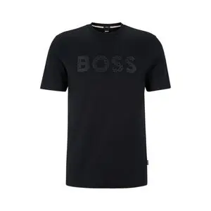 BOSS Monogramfilled Logo Tshirt In Interlock Cotton - Black