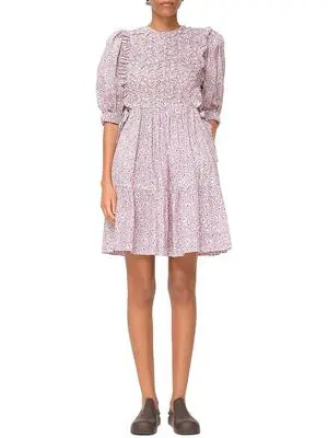 Sea Womens Smocked Puff Sleeve Fit & Flare Dress - Blue