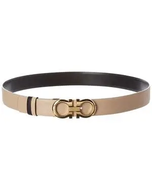 FERRAGAMO Salvatore Gancini Reversible & Adjustable Leather Belt Beige