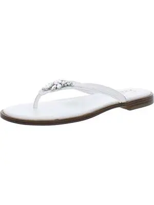 Naturalizer Liliana Womens Faux Leather Rhinestone Thong Sandals - White