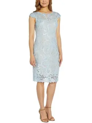 Adrianna Papell Womens Laceoverlay Midi Sheath Dress - Multi