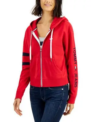 Tommy Hilfiger Womens Logo Comfy Zip Hoodie - Red