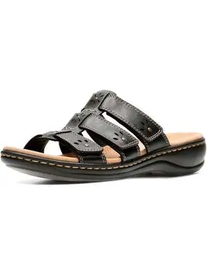 Clarks Leisa Spring Womens Leather Slip On Slide Sandals - Black