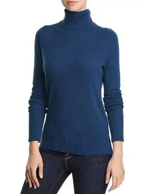 Aqua Womens Cashmere Ribbed Trim Turtleneck Sweater - Multi