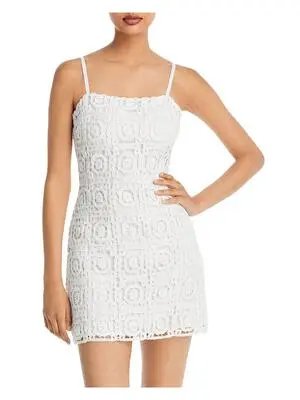 Aqua Womens Crochet Cocktail Mini Dress - White