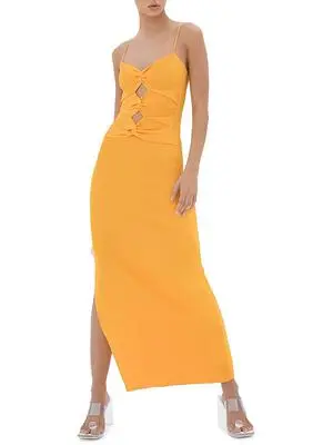 Cult Gaia Honey Womens Knit Cut Out Maxi Dress - Gold
