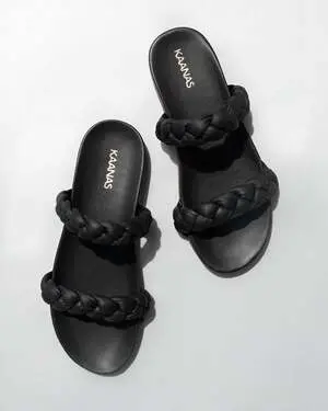 Kaanas Coco Chunky Braided Pool Slide In - Black
