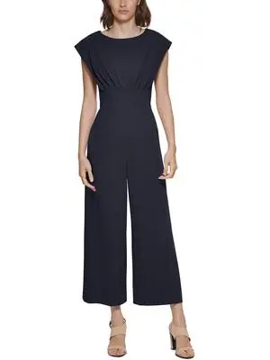 Calvin Klein Womens Cap Sleeve Wide Leg Jumpsuit - Black