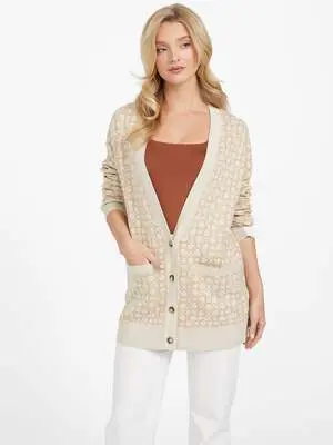 GUESS FACTORY Eco Gianna Logo Cardigan - Beige