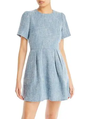 Aqua Womens Boucle Mini Fit & Flare Dress - Blue