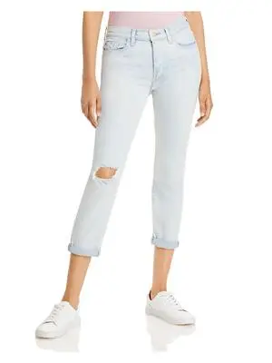 7 For All Mankind Josefina Womens Destroyed Button Fly Boyfriend Jeans - Blue