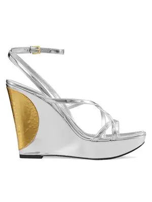 Tory Burch Women's Patos 85MM Metallic Wedge Sandals - Silver Gold  - Silver Gold