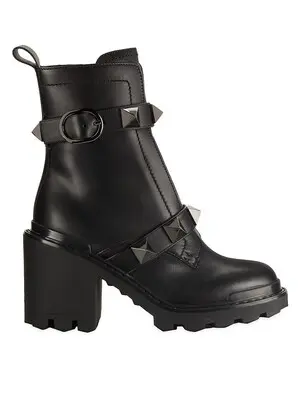 Valentino Garavani Women's Roman Stud Leather Combat Boots - Nero  - Nero