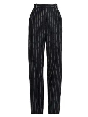 Alexander McQueen Women's Pinstriped Wool Trousers - Black Ivory  - Black Ivory