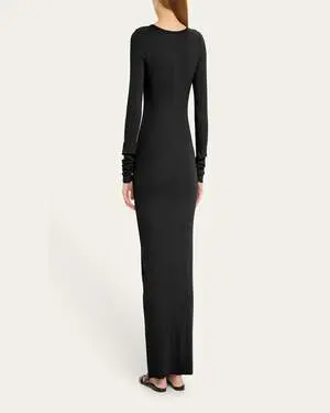 Eterne Long-sleeve Rib-knit Maxi Dress - Cream