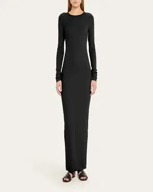 Eterne Long-sleeve Rib-knit Maxi Dress - Cream