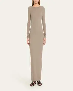 Eterne Long-sleeve Rib-knit Maxi Dress - Cream