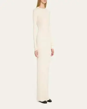 Eterne Long-sleeve Rib-knit Maxi Dress - Cream