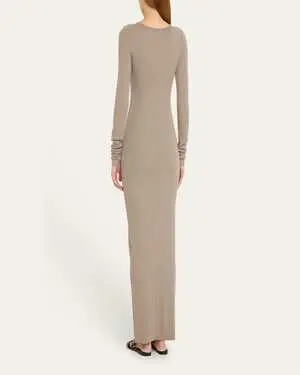 Eterne Long-sleeve Rib-knit Maxi Dress - Cream