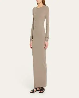 Eterne Long-sleeve Rib-knit Maxi Dress - Cream