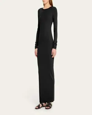Eterne Long-sleeve Rib-knit Maxi Dress - Cream