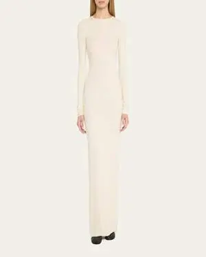 Eterne Long-sleeve Rib-knit Maxi Dress - Cream