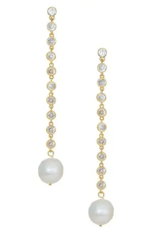 Ettika Freshwater Pearl & Cubic Zirconia Drop Earrings - Gold