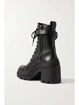 Moncler Envile Buckled Leather Combat Boots
