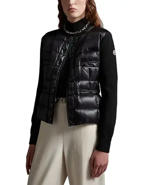 Moncler Snap-front Wool Puffer Cardigan - Black