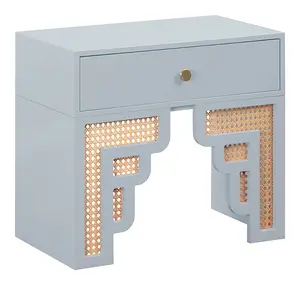 TOV FURNITURE Suzie Pastel & Rattan Nightstand - Blue