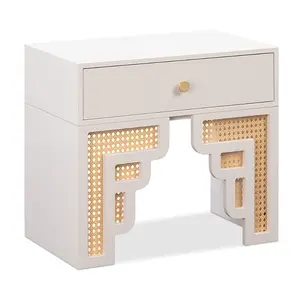 TOV FURNITURE Suzie Pastel & Rattan Nightstand - Cream