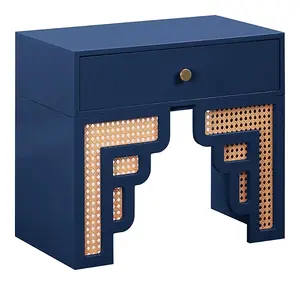 TOV FURNITURE Suzie Pastel & Rattan Nightstand - Navy